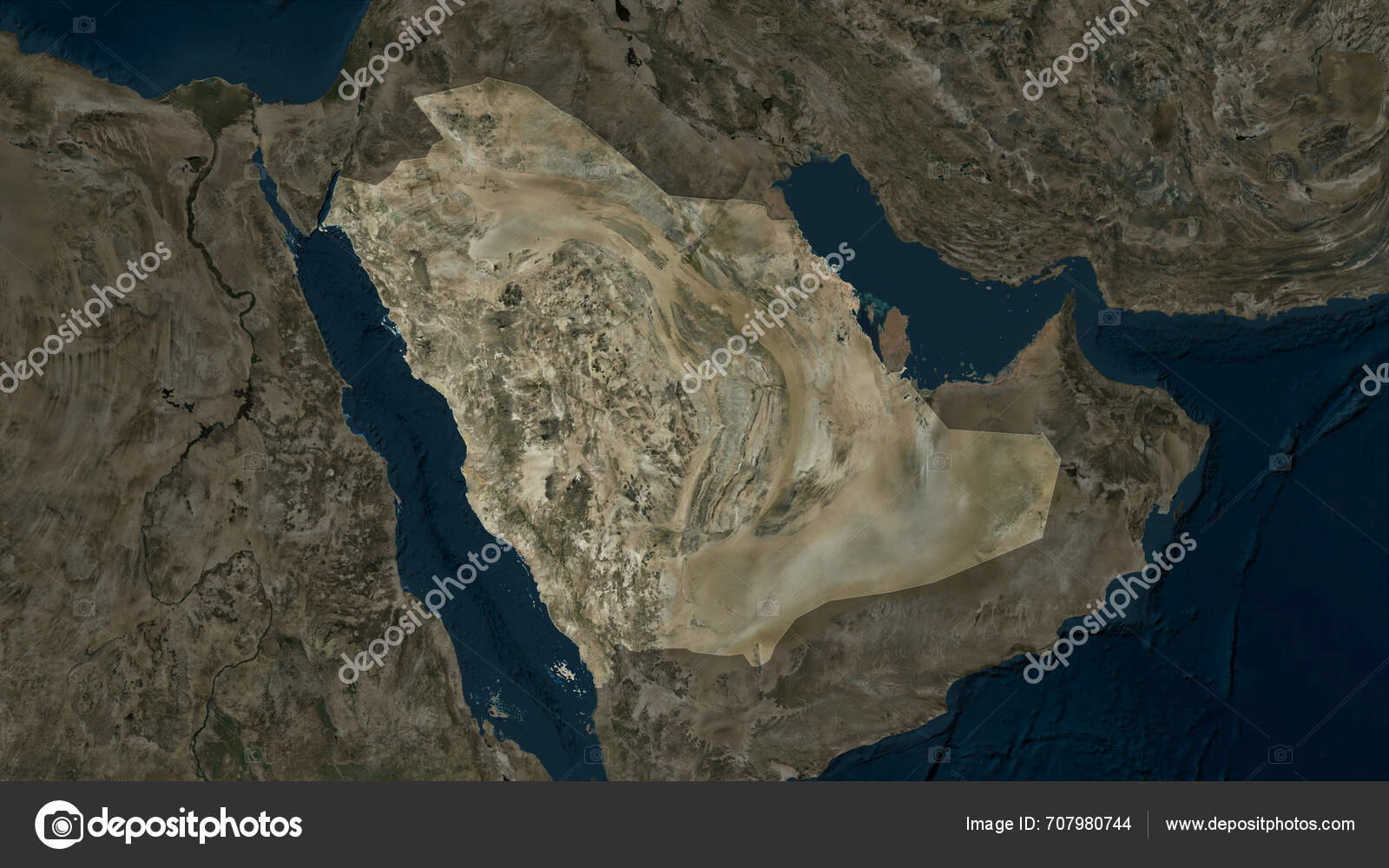 Saudi Arabia Highlighted High Resolution Satellite Map — Stock Photo © zelwanka #707980744