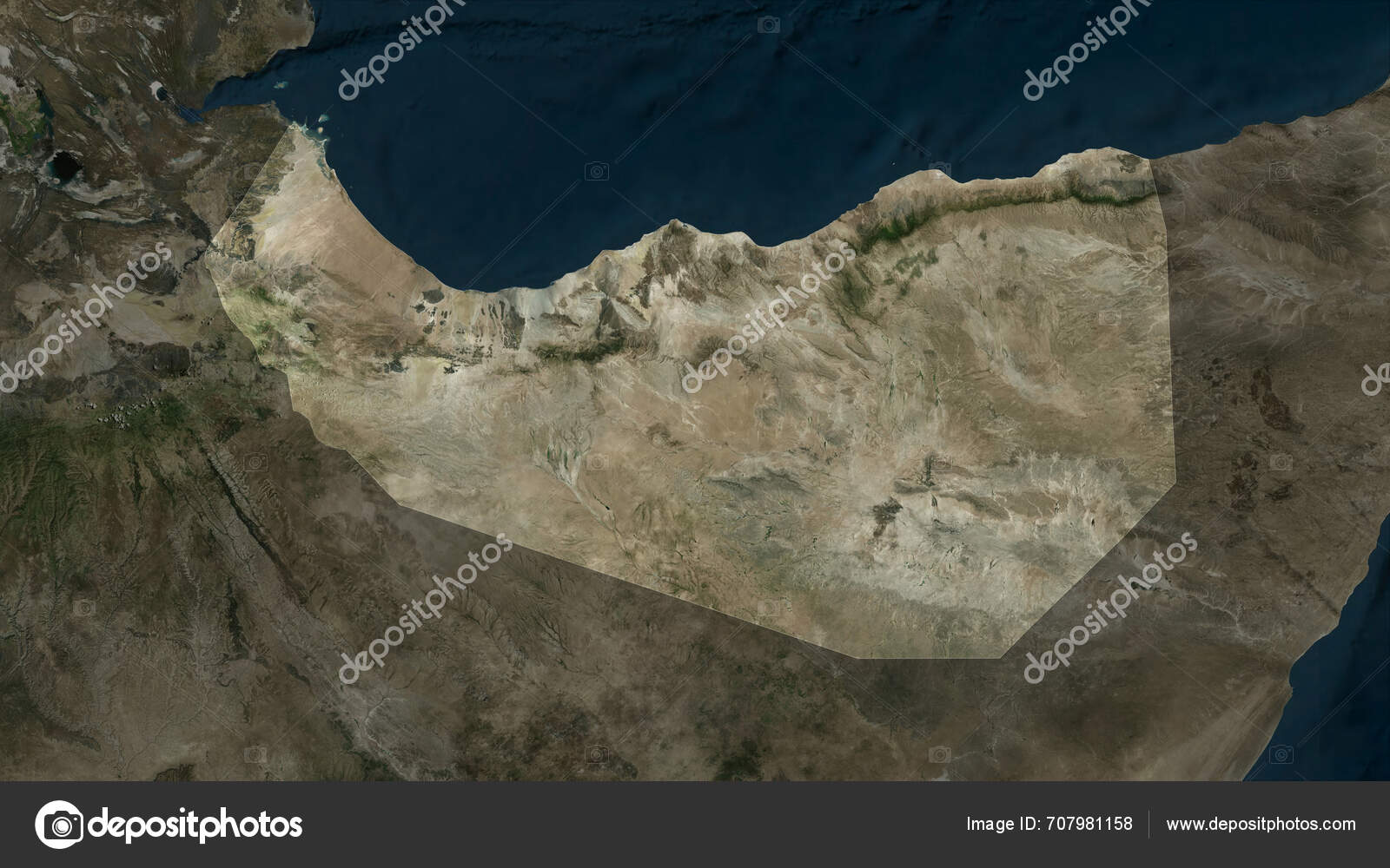 Somaliland Highlighted High Resolution Satellite Map — Stock Photo © zelwanka #707981158