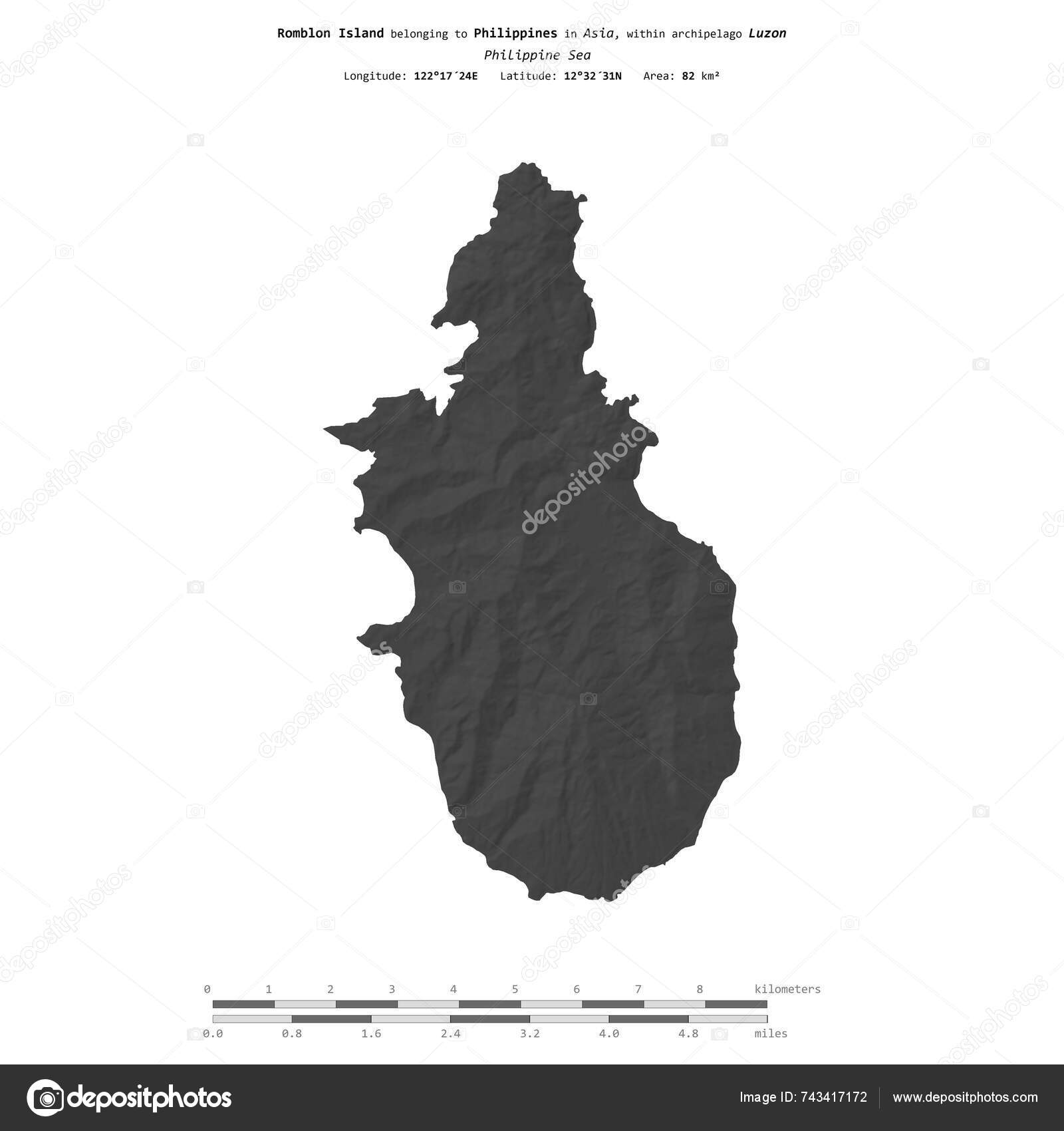 Romblon Island Philippine Sea Belonging Philippines Isolated Bilevel Elevation Map — Stock Photo ...