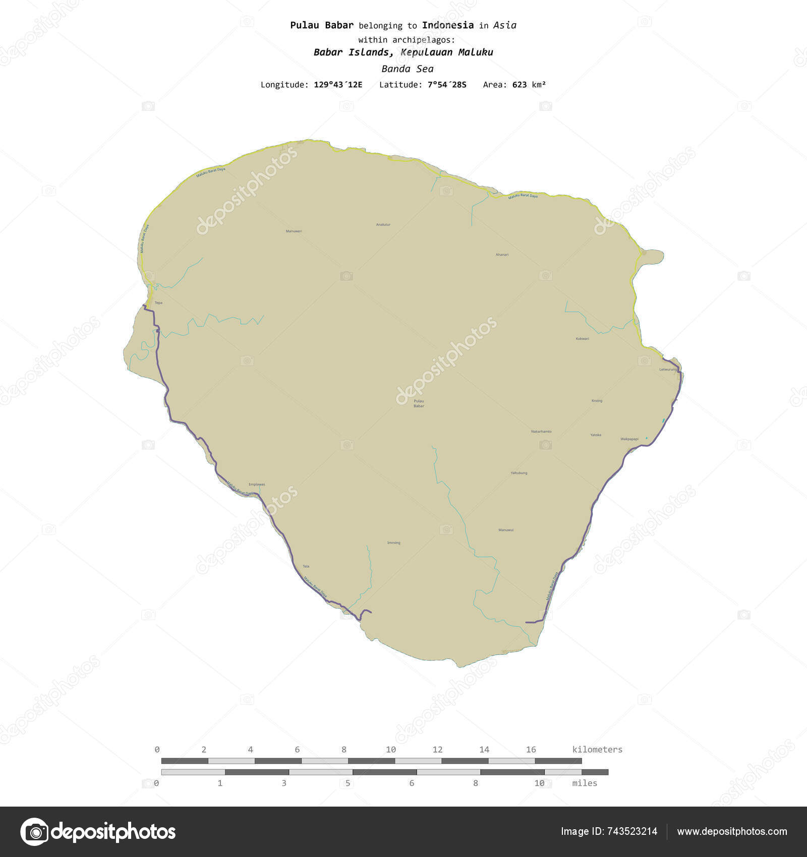 Pulau Babar Banda Sea Belonging Indonesia Isolated Topographic Osm ...