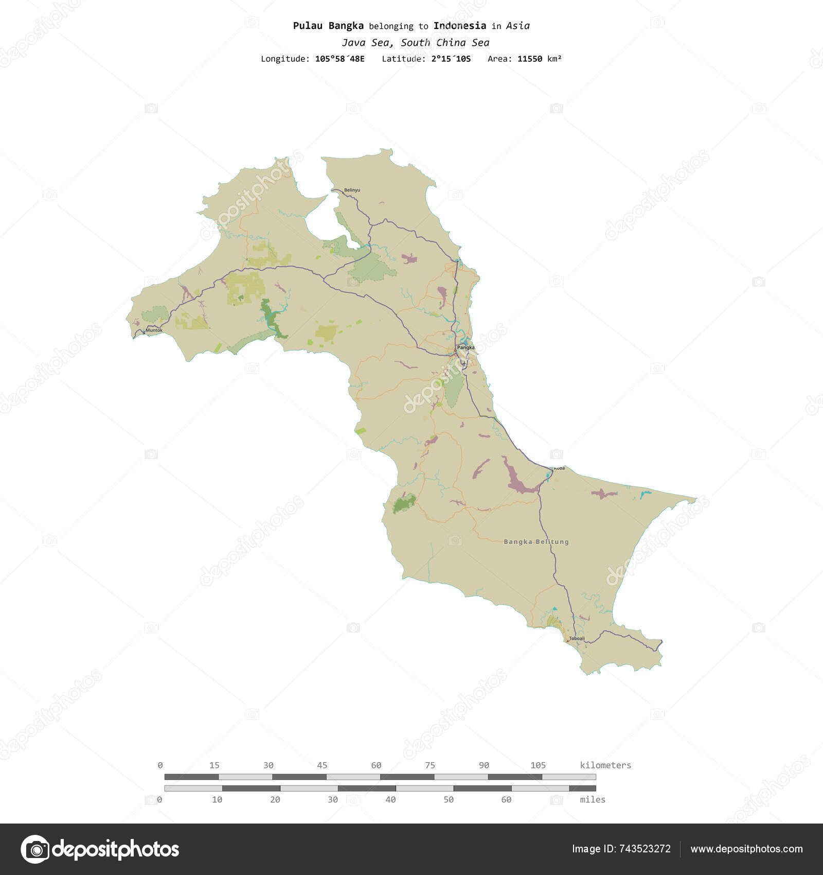 Pulau Bangka Java Sea Belonging Indonesia Isolated Topographic Osm ...