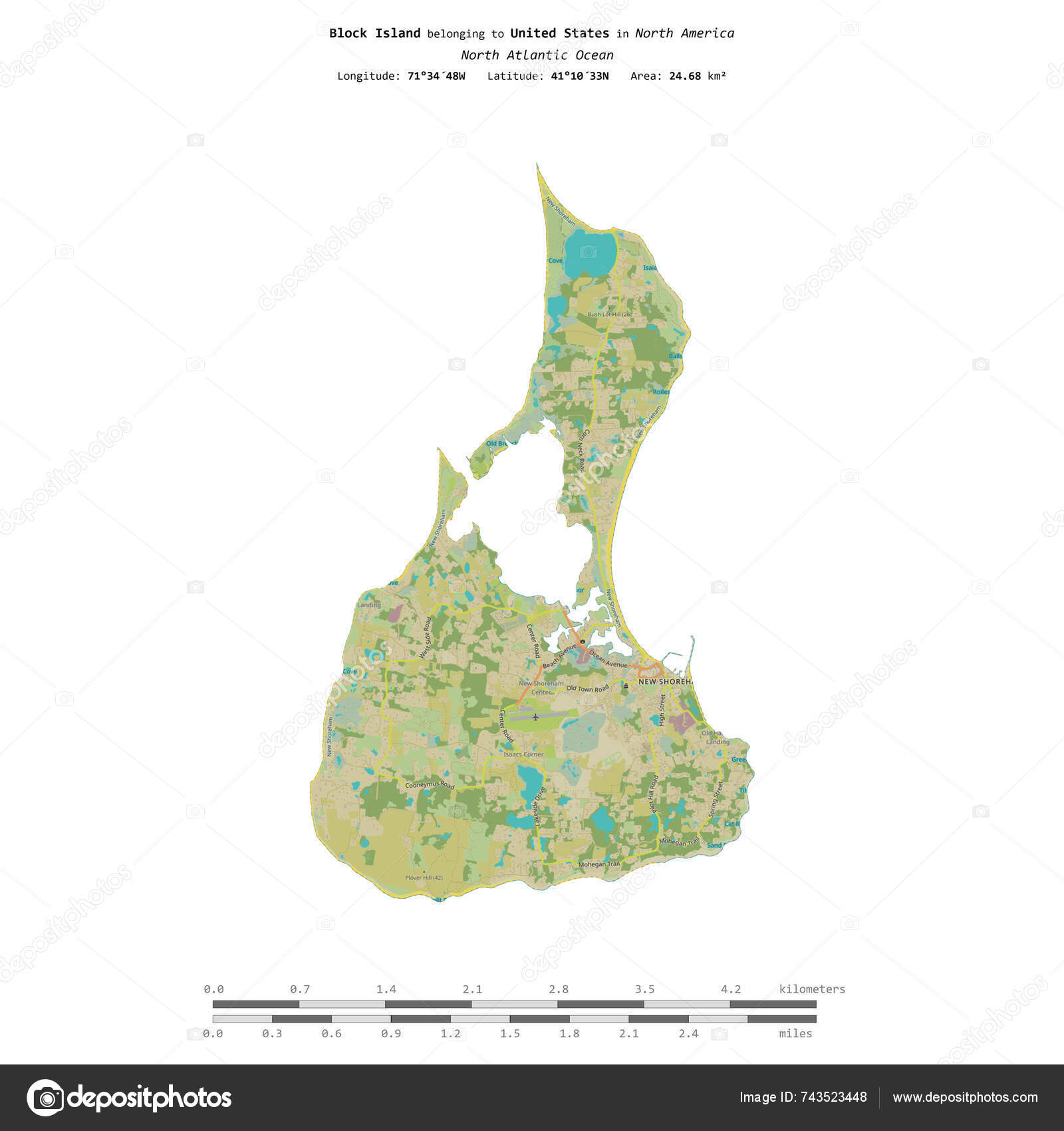Block Island North Atlantic Ocean Belonging United States Isolated ...