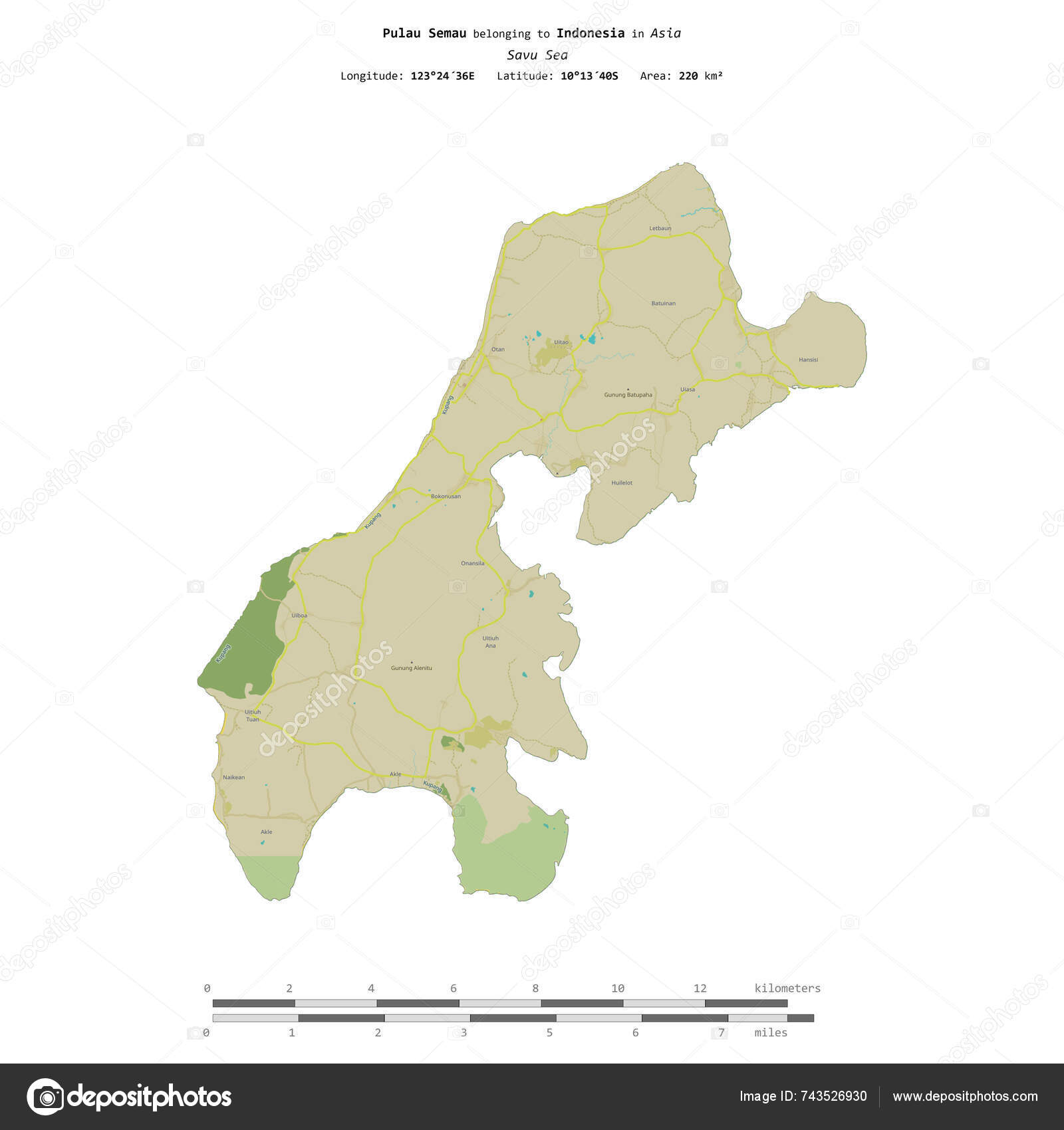 Pulau Semau Savu Sea Belonging Indonesia Isolated Topographic Osm ...