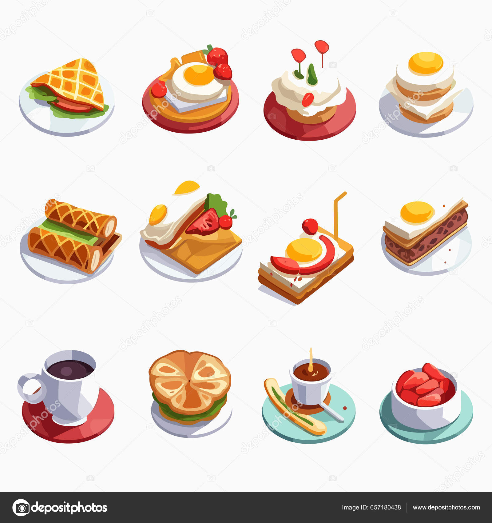 Simple Food Collection Isometric Isolated White Stock Vector by ...