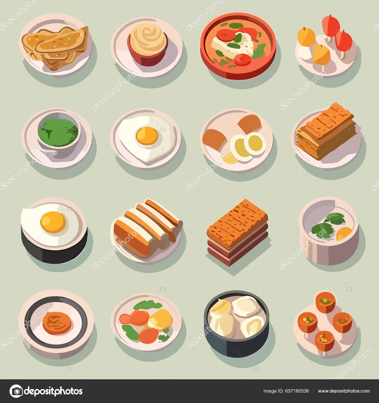 Simple Food Collection Isometric Isolated White Stock Vector by ...