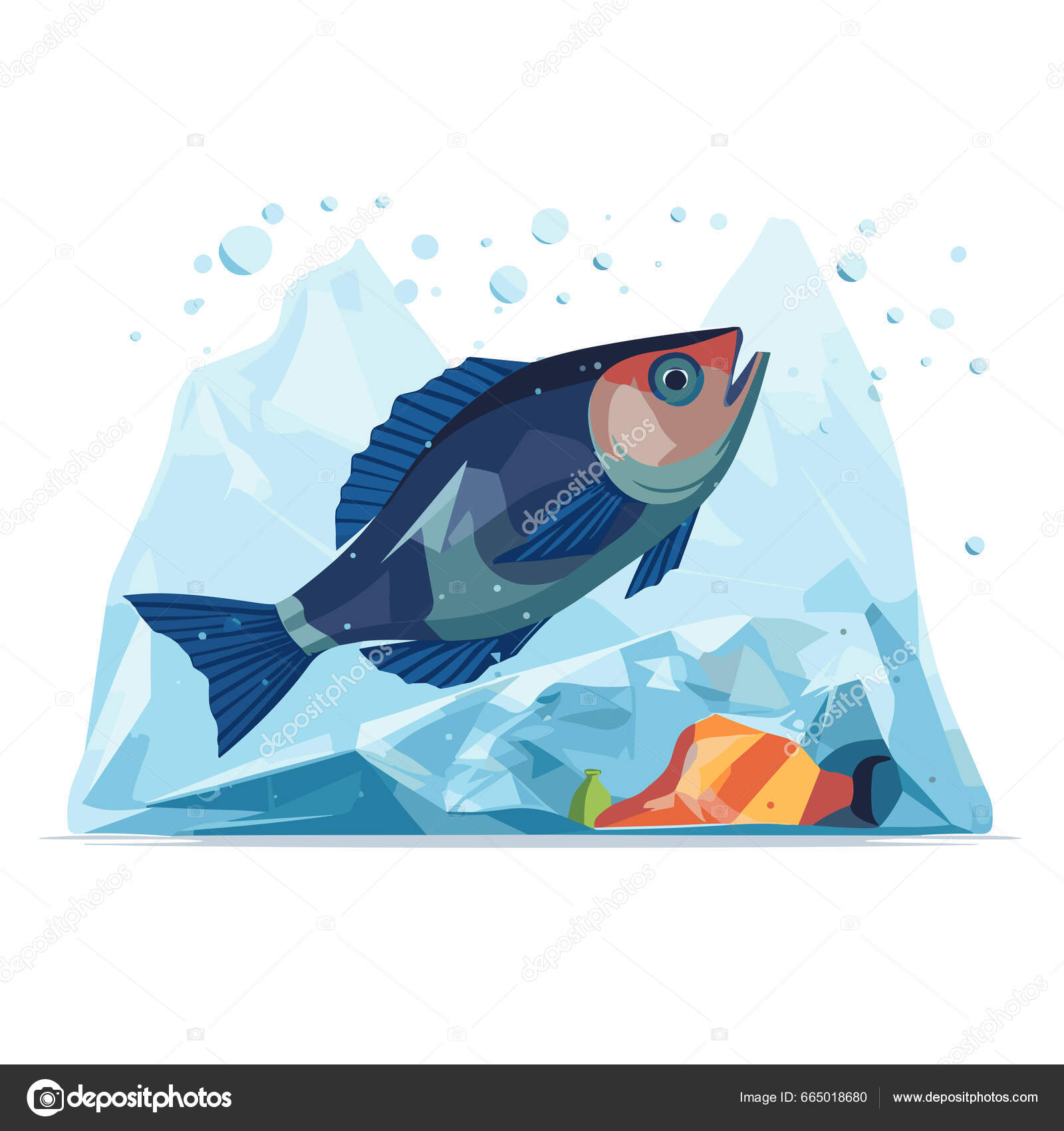 Fish Trapped Plastic Vector Flat Isolated Illustration Stock Vector by ...