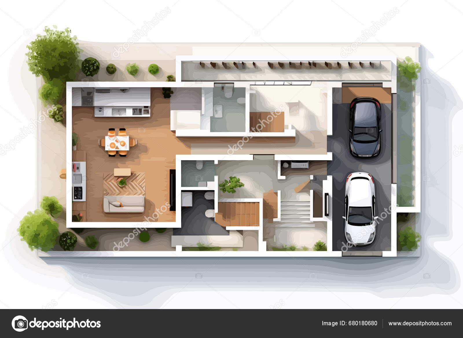 Plano Casa Moderna Vista Superior Vector Plano Aislado Vector Estilo ...