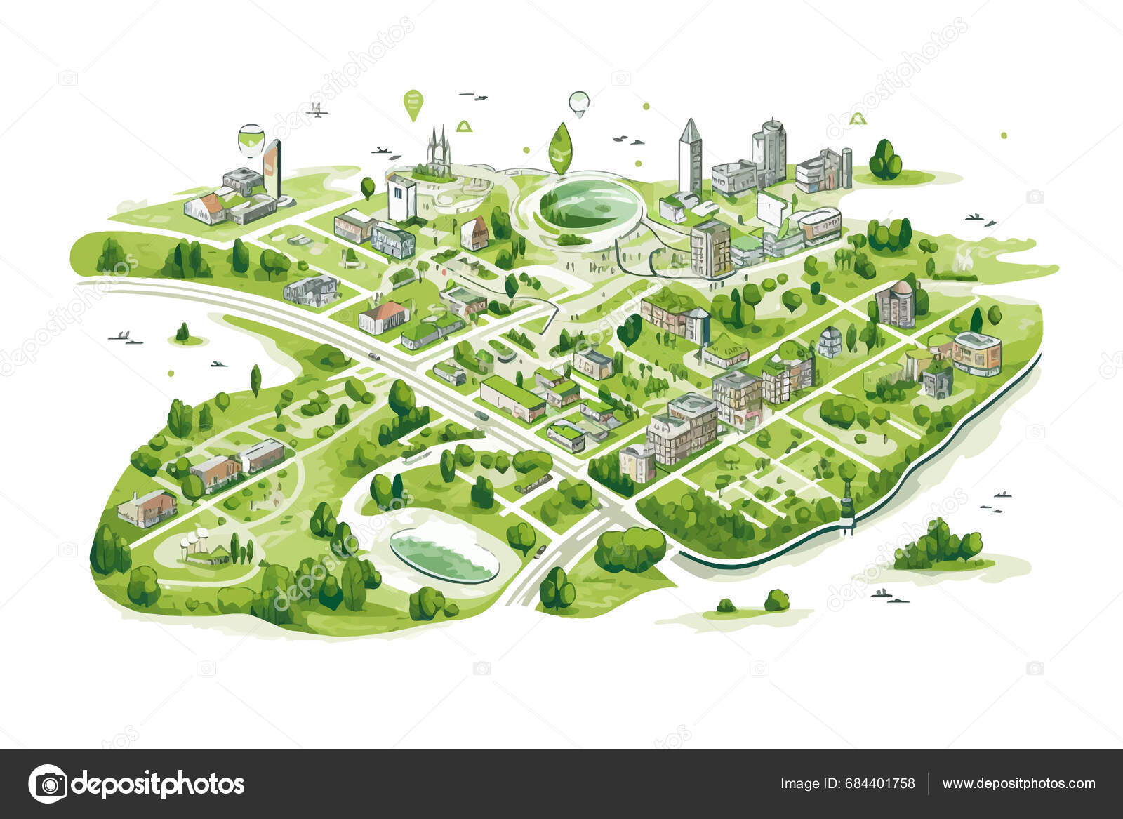 Hand Drawn Map Sustainable City Isolated Vector Style Illustration ...