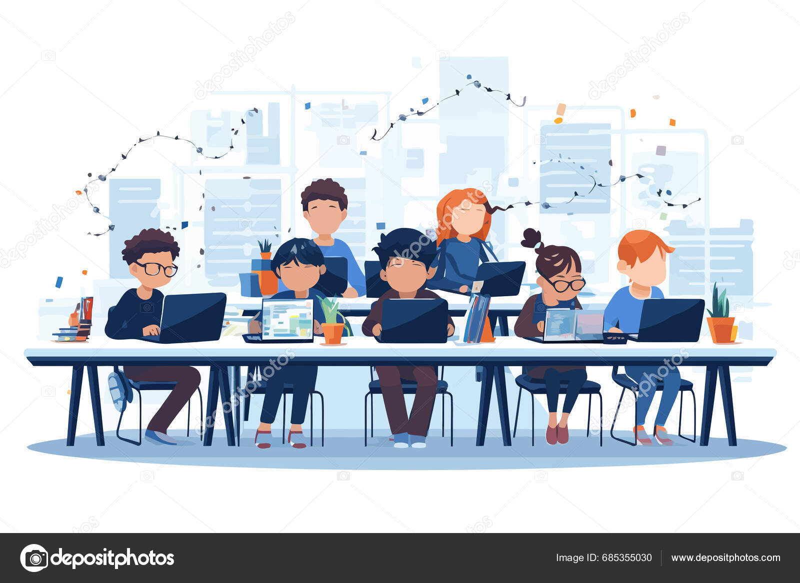 Crianças Aprendendo Programar Campo Tecnologia Ilustração Estilo ...