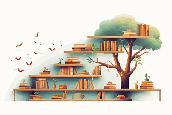 Arboles de libros imágenes de stock de arte vectorial | Depositphotos
