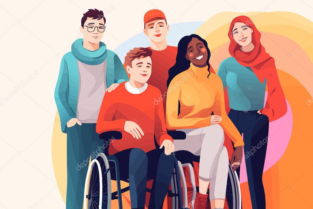 grupo inclusivo de personas adob aislado vector estilo ilustración 2024