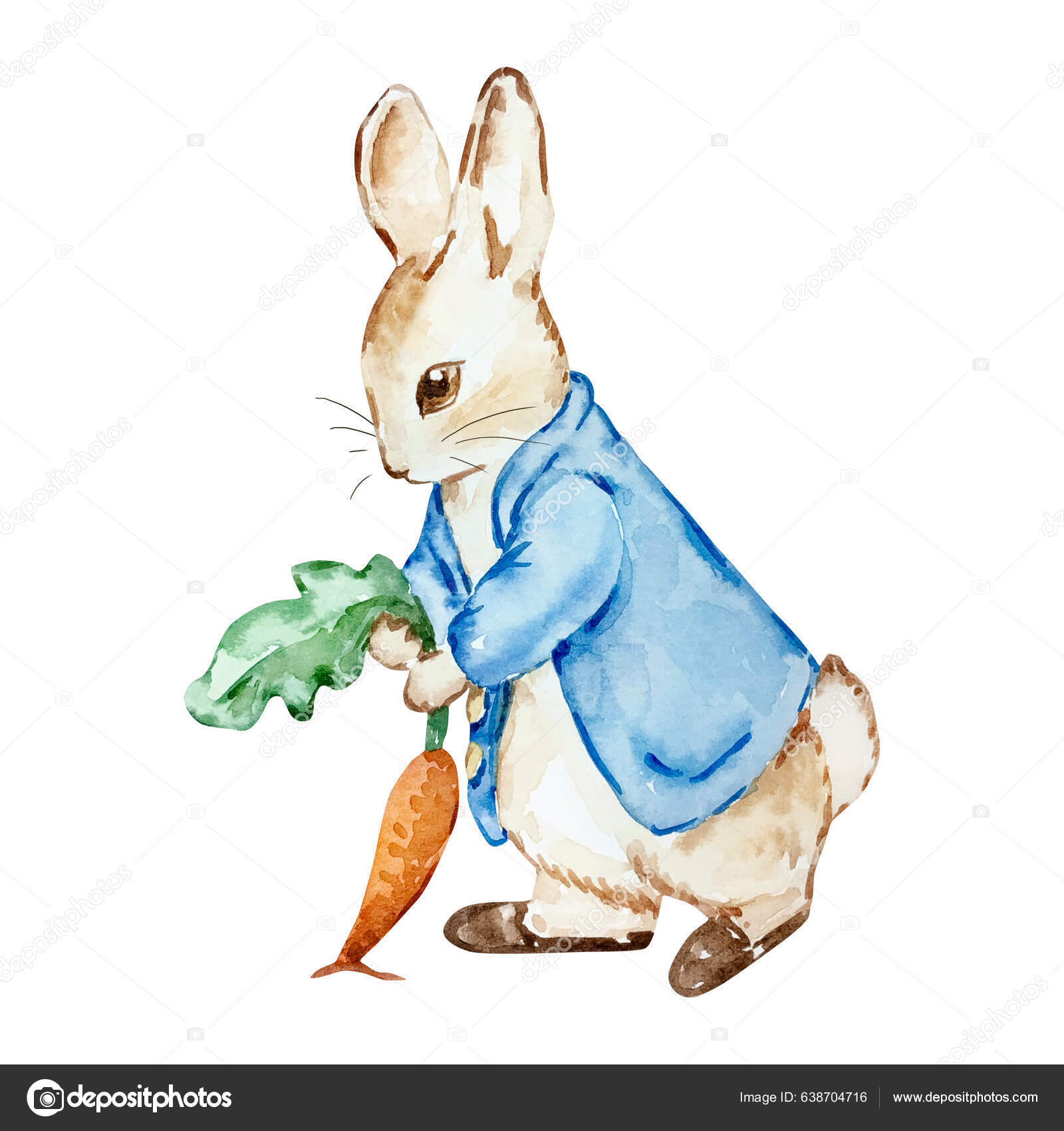 Watercolor Cute Rabbit Rabbit Blue Jacket Carrot Kids Design Stock ...