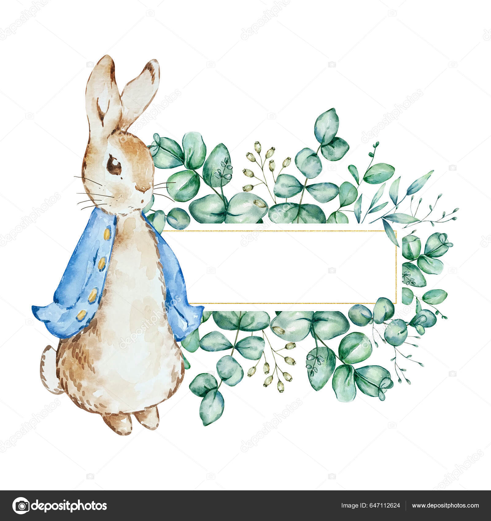 Watercolor Spring Peter Rabbit Eucalyptus Frame Designs Prints Stock ...