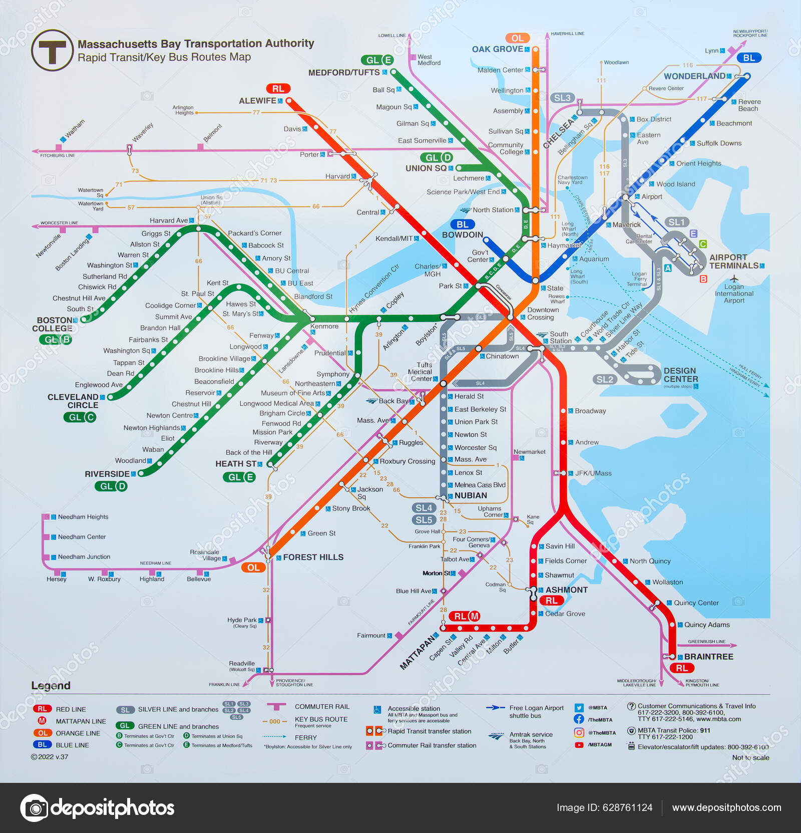 Mbta New Schematic Map Green Line Extension Glx Medford Tufts — Stock ...