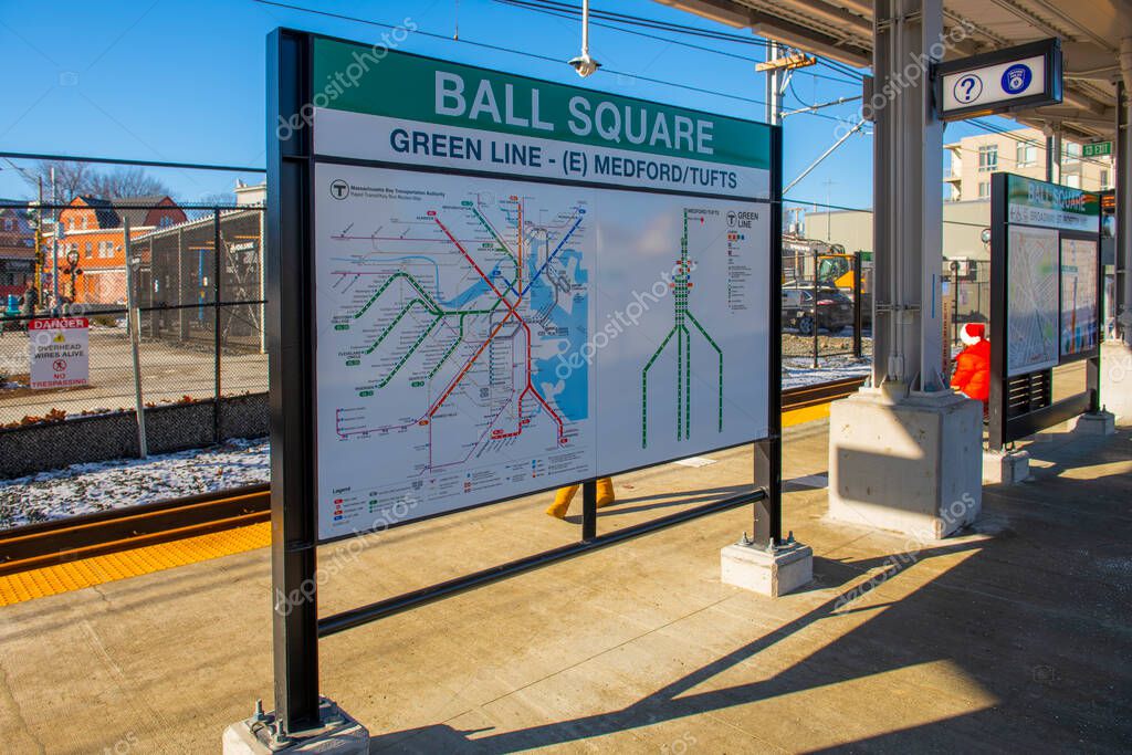 Firma y mapa de MBTA Green Line Ball Square station en la ciudad de ...