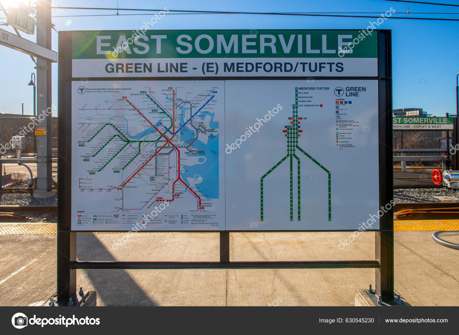 Sign Map Mbta Green Line East Somerville Station City Somerville ...