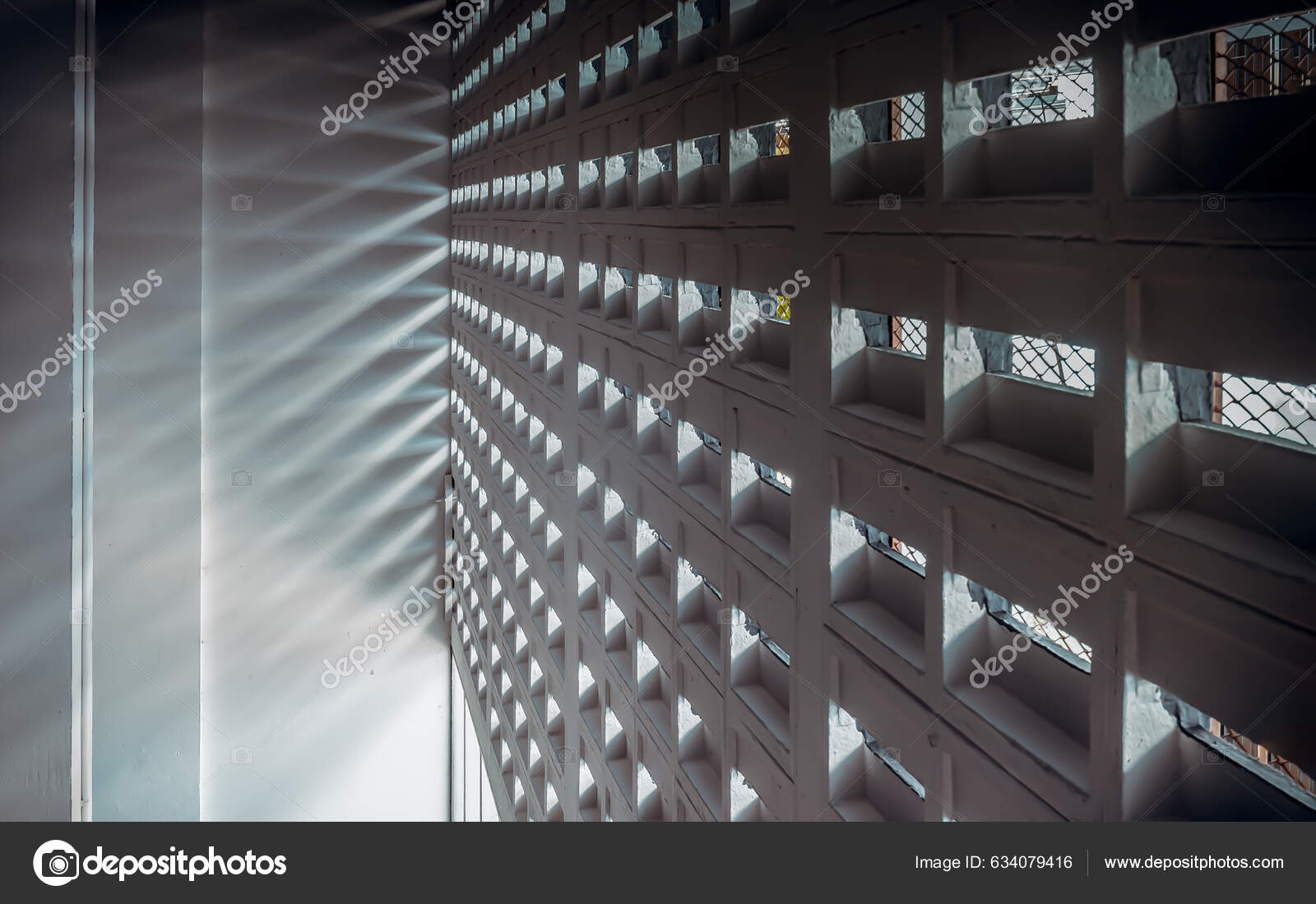 Sunlight Shines Light Channels Wall Old Gymnasium Concrete Walls Have ...