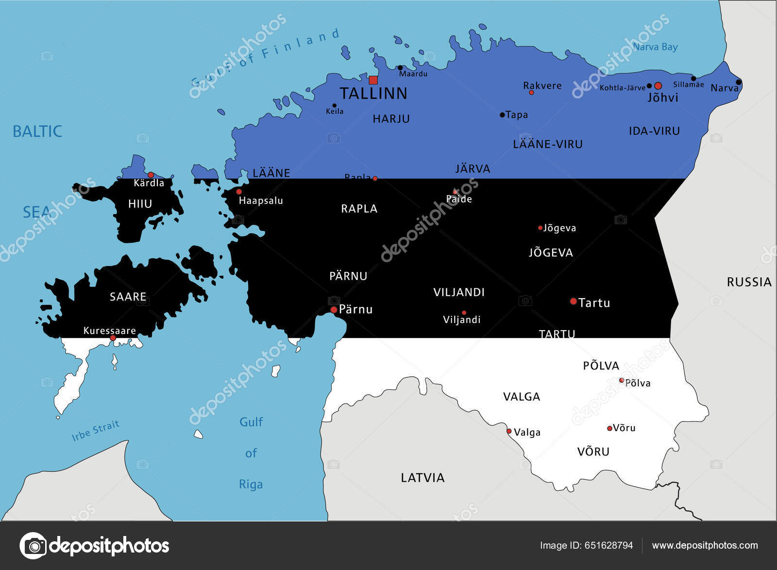 Estonia Mapa Político Muy Detallado Con Bandera Nacional Aislada Sobre ...
