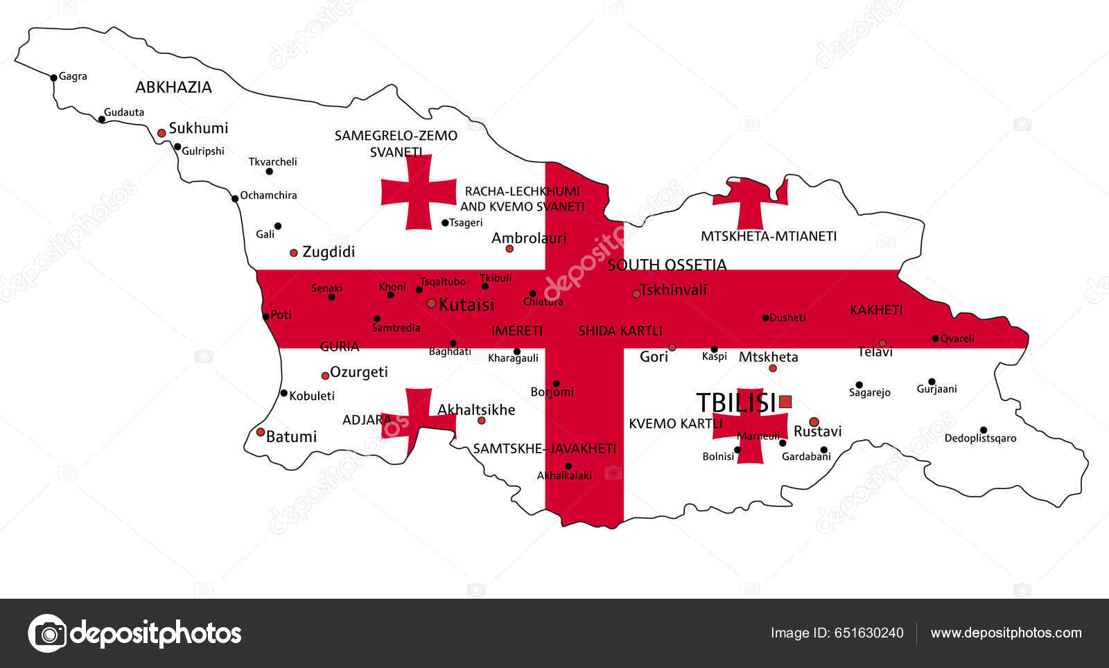 Georgien Sehr Detaillierte Politische Karte Mit Nationalflagge Isoliert ...