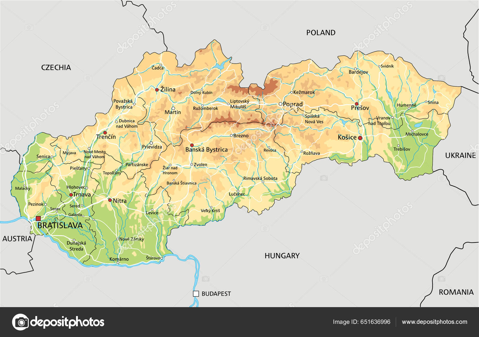 Highly Detailed Slovakia Physical Map Labeling Stock Vector by ...