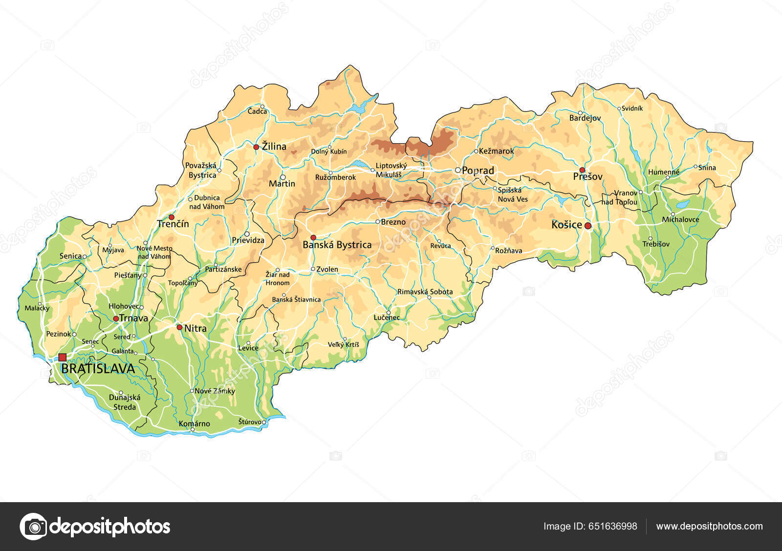 Highly Detailed Slovakia Physical Map Labeling Stock Vector by ...
