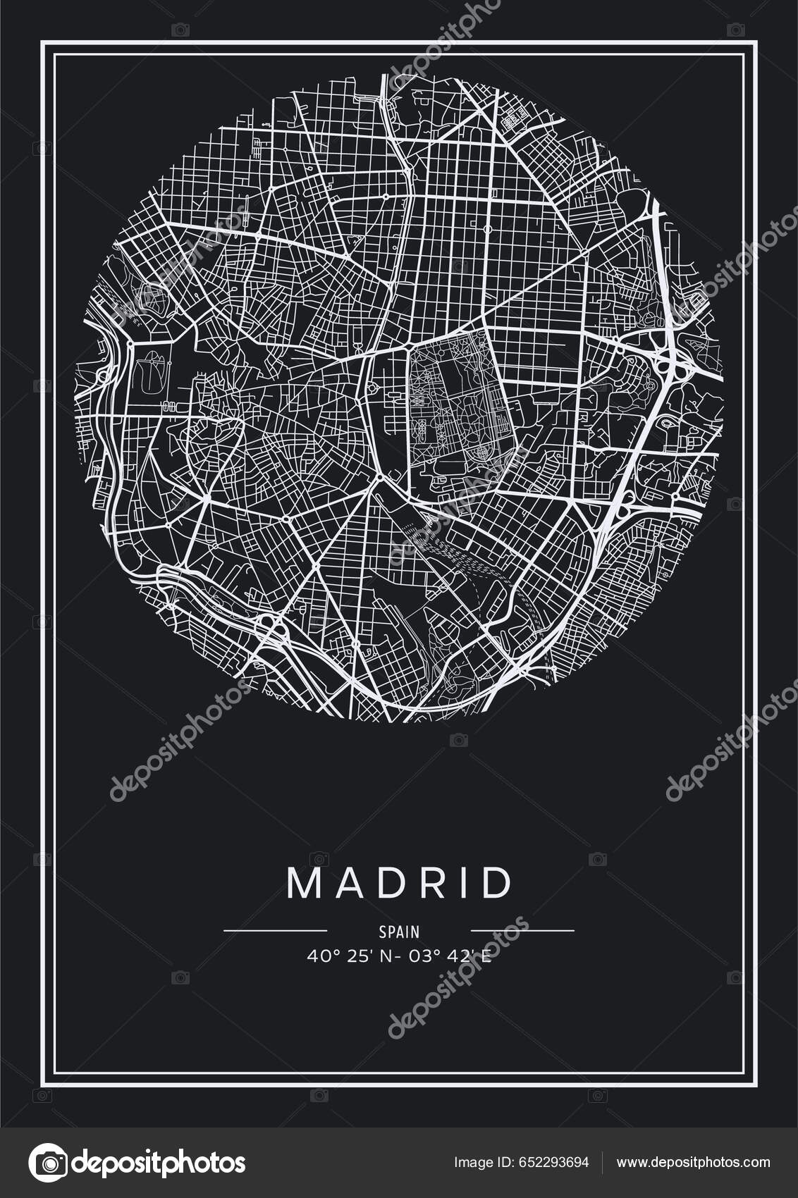 Black White Printable Madrid City Map Poster Design Vector Illistration ...