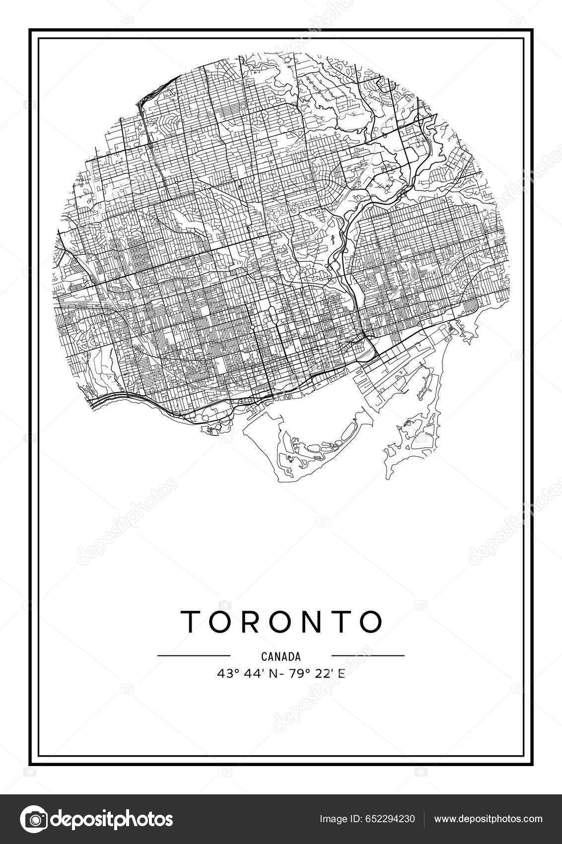 Black White Printable Toronto City Map Poster Design Vector ...