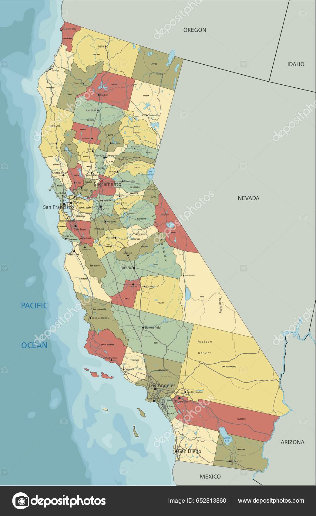 Califórnia Mapa Político Editável Altamente Detalhado Com Rotulagem ...