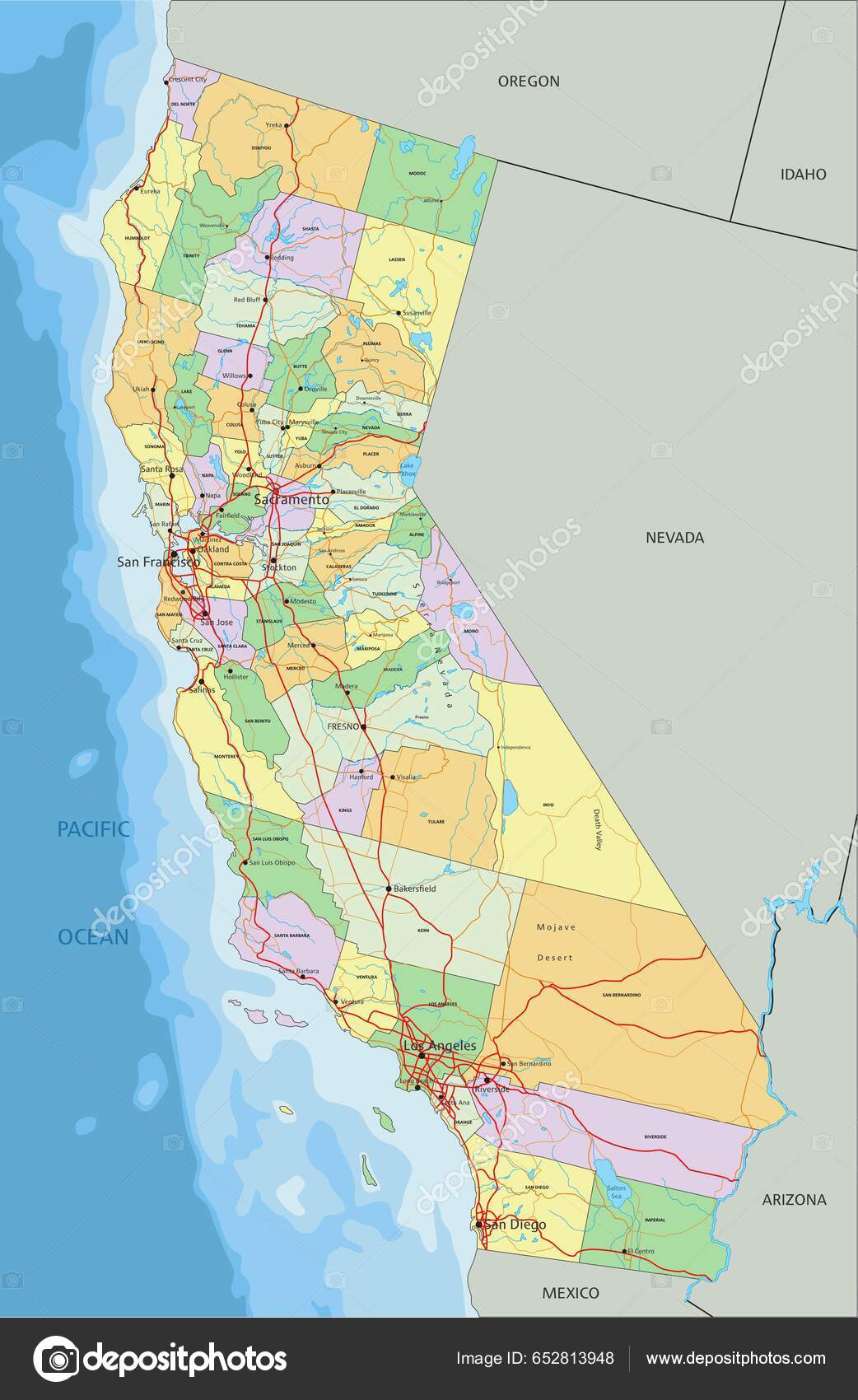 Califórnia Mapa Político Editável Altamente Detalhado Com Rotulagem ...
