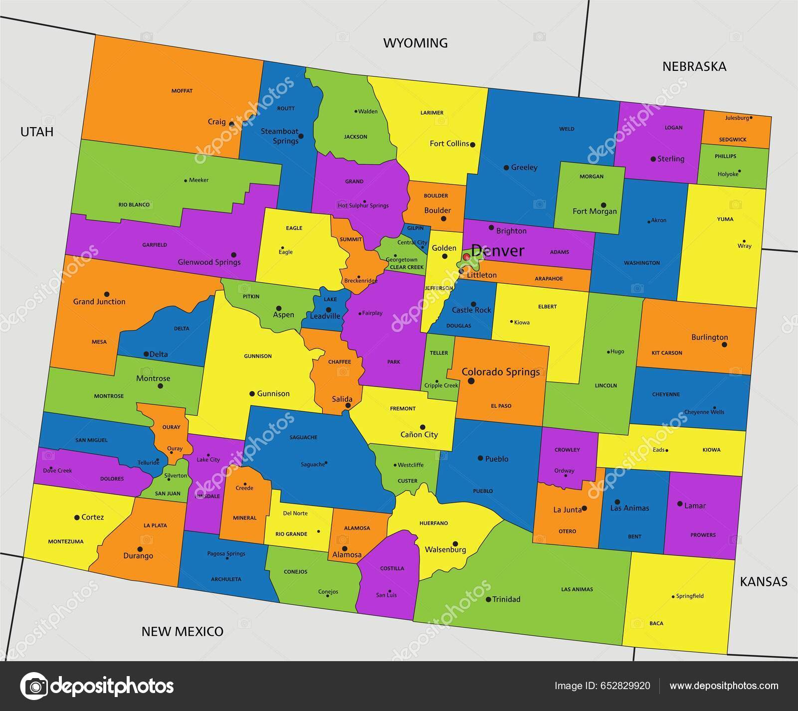 Colorido Mapa Político Colorado Con Capas Claramente Etiquetadas ...