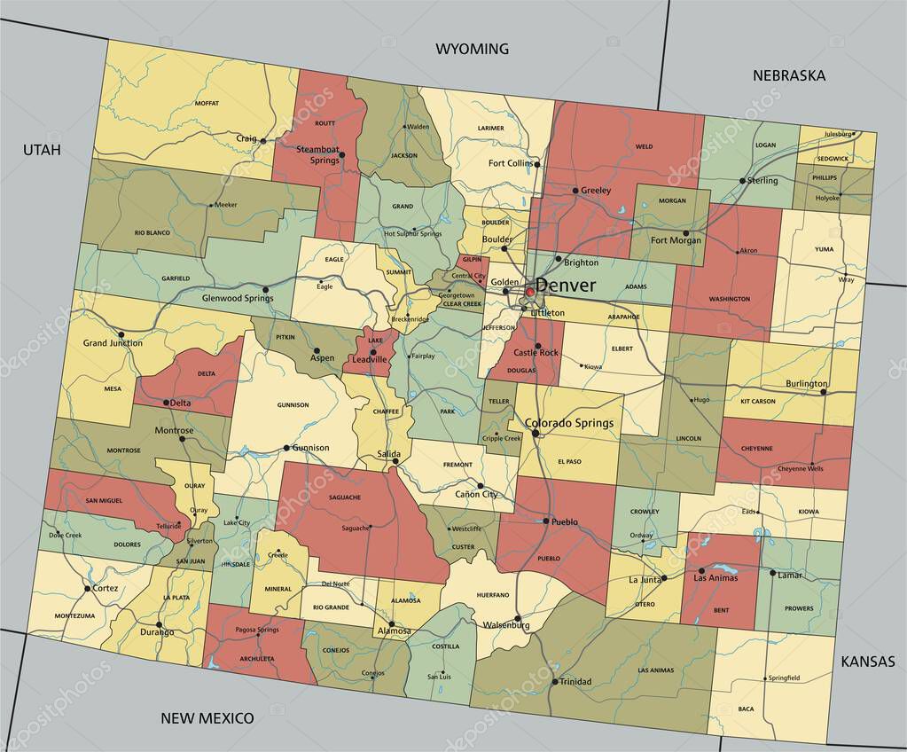 Colorado Mapa Político Editable Altamente Detallado Vector de Stock de ...