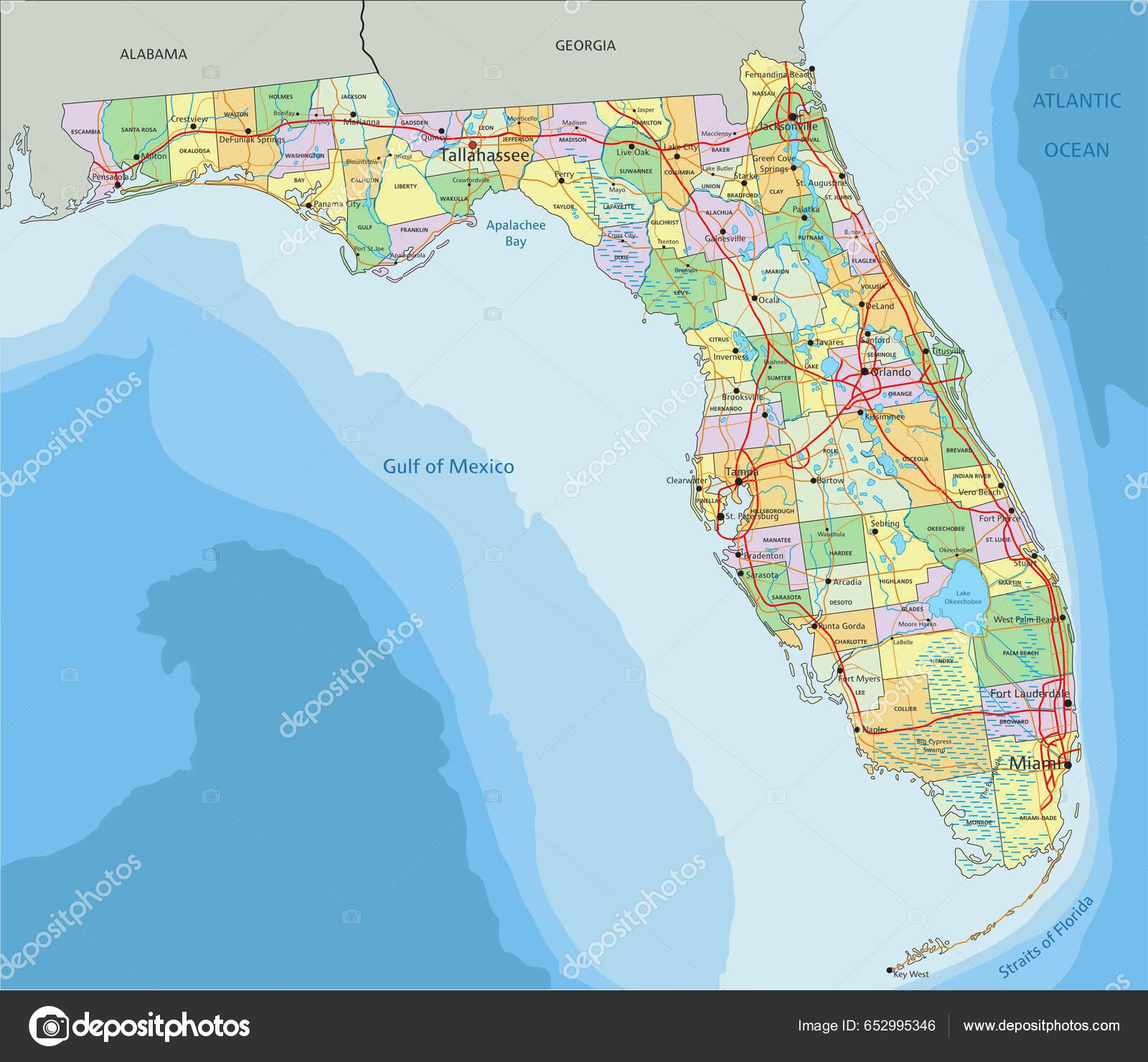 Florida Mapa Político Editable Altamente Detallado Con Etiquetado ...