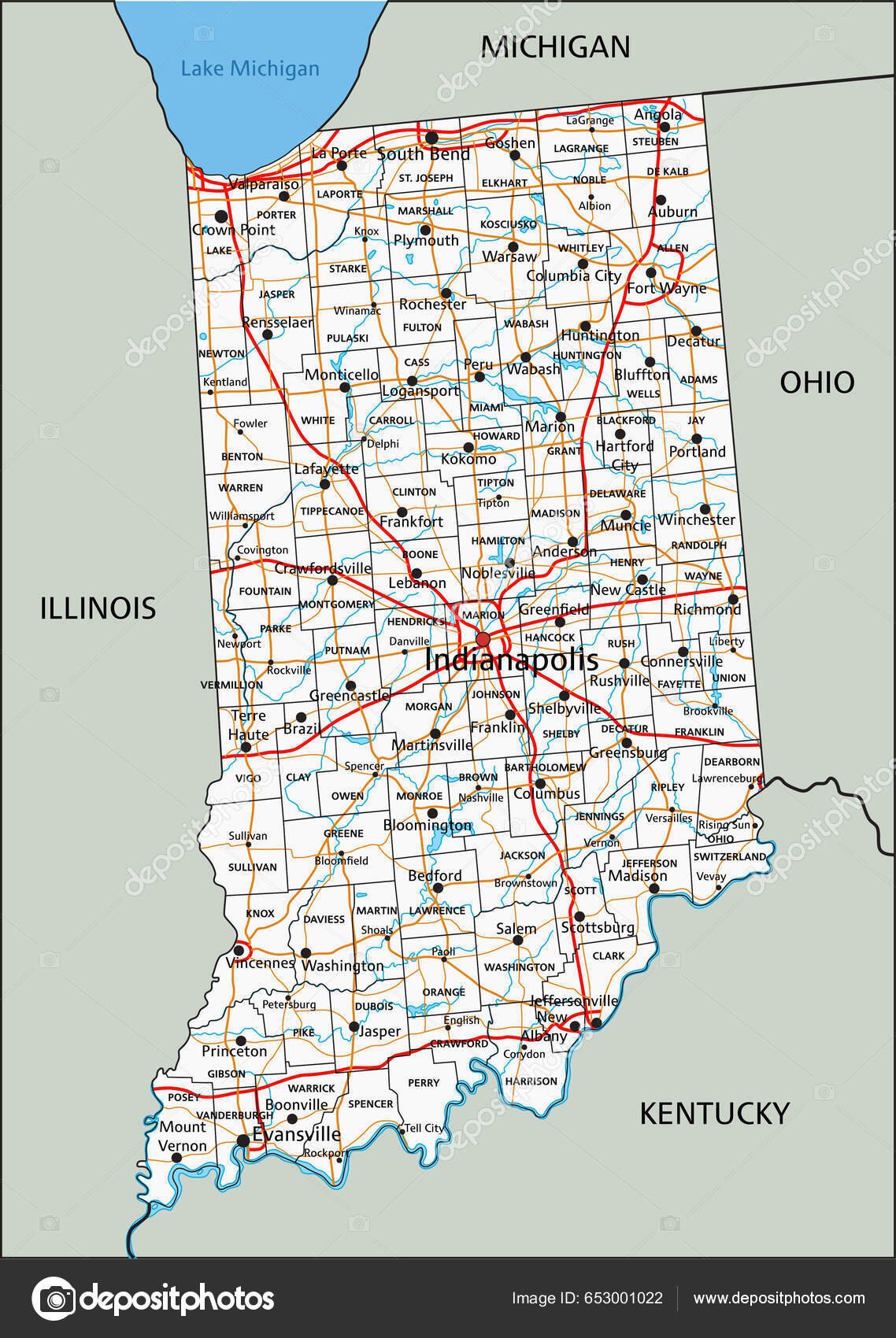 High Detailed Indiana Road Map Labeling Stock Vector by ©delpieroo ...