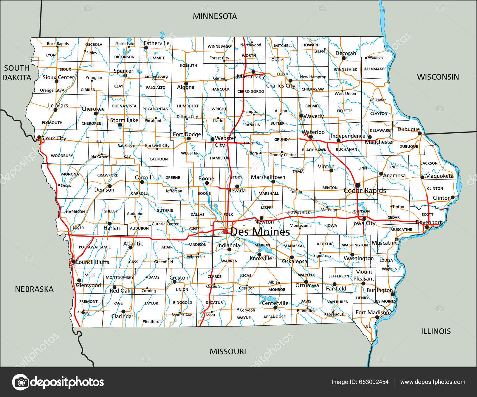 Detailed Iowa Map