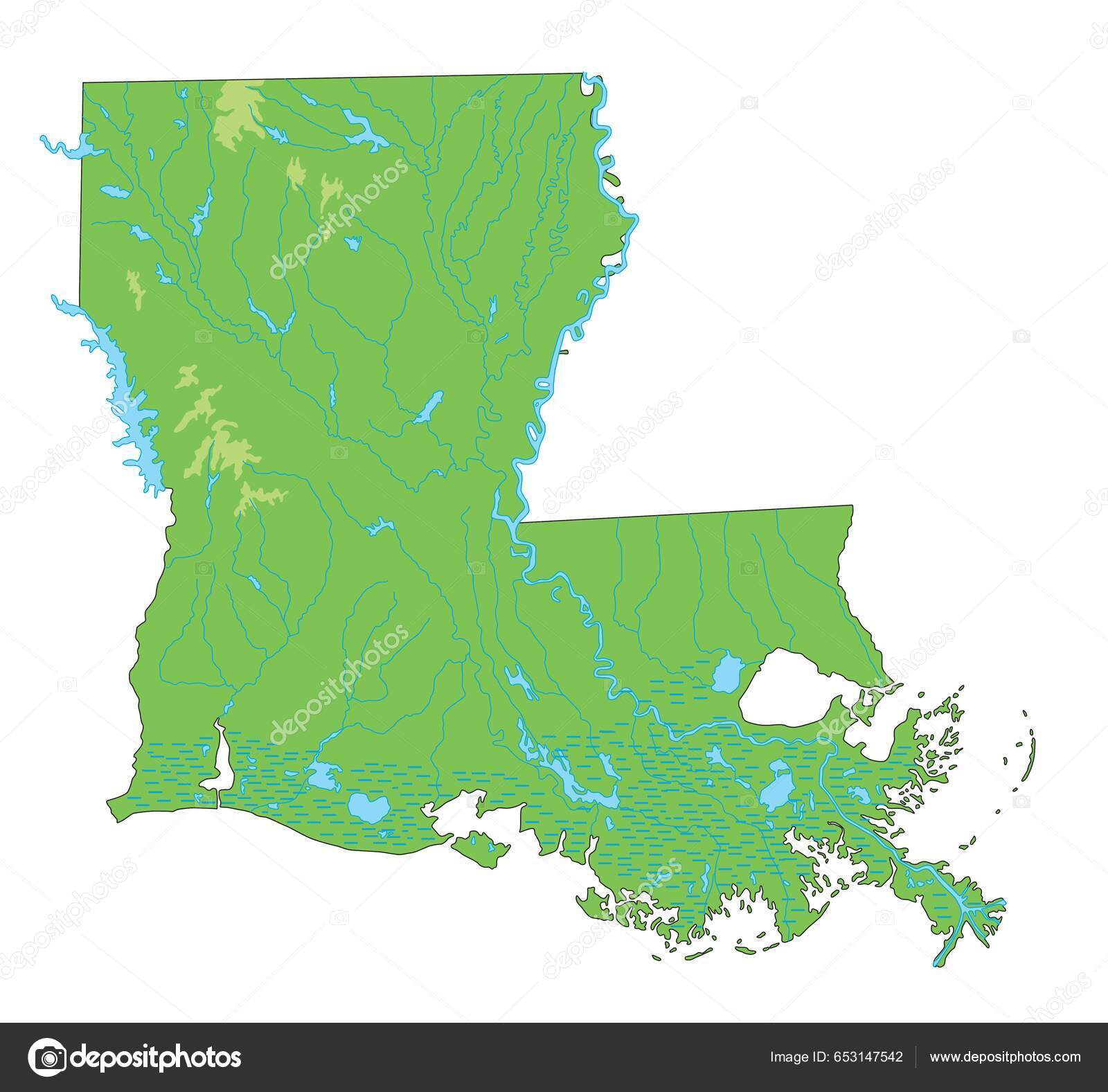Mapa Físico Louisiana Alto Detallado Vector de stock por ©delpieroo ...