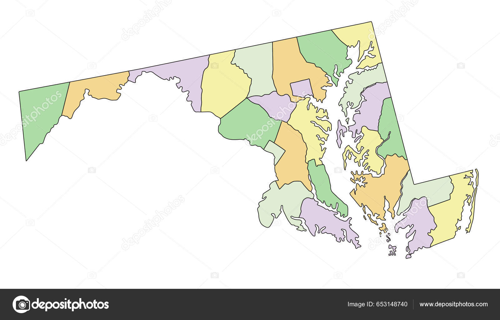Maryland Mapa Político Editable Altamente Detallado Vector de stock por ...