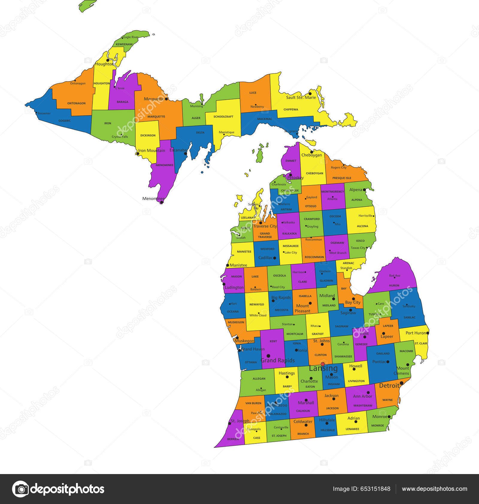 Mapa Etiquetado De Michigan Ilustración De Detroit Michigan City Mapa