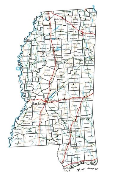 High Detailed Mississippi Physical Map Stock Vector by ©delpieroo 653153666