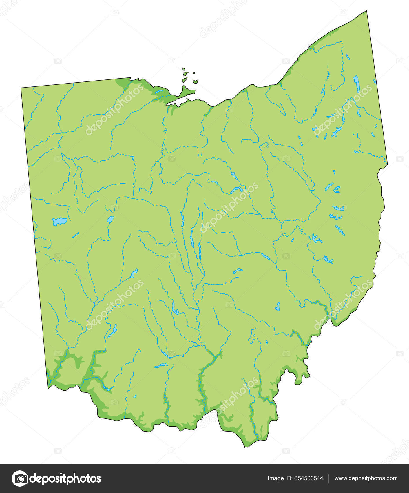 Mapa Físico Detallado Ohio Vector de stock por ©delpieroo 654500544