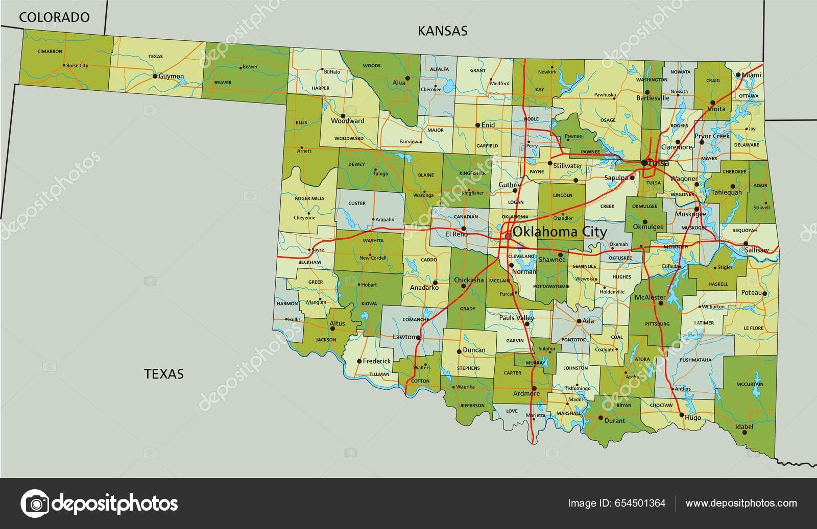 Mapa Político Editable Altamente Detallado Con Capas Separadas Oklahoma ...