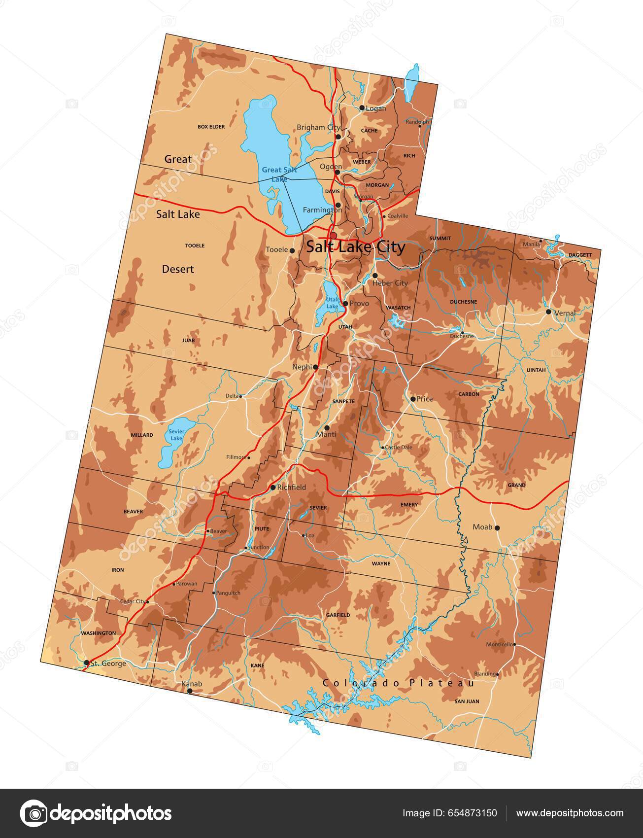 physical map of utah