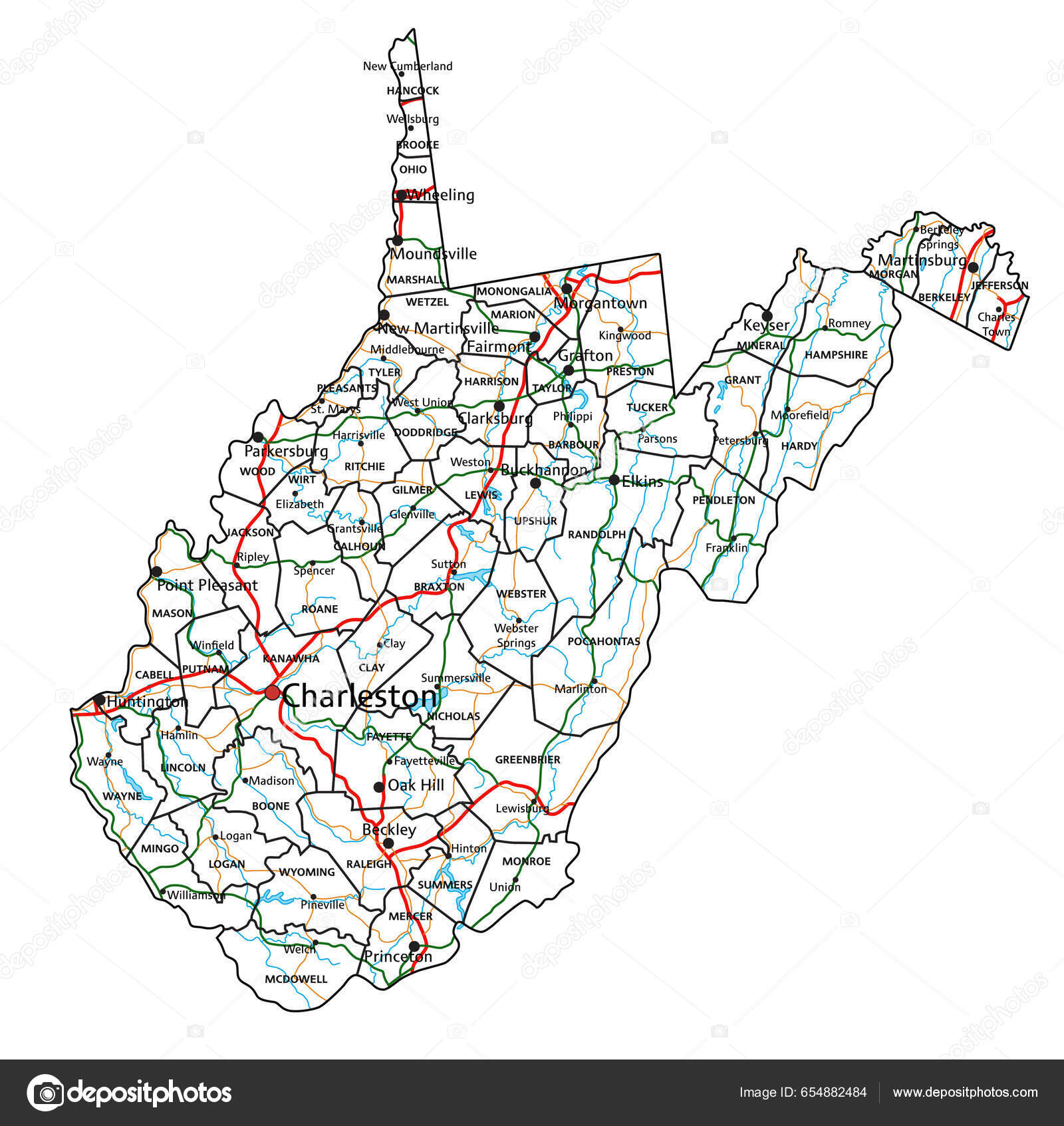 West Virginia Road Highway Map Vector Illustration Stock Vector by ...