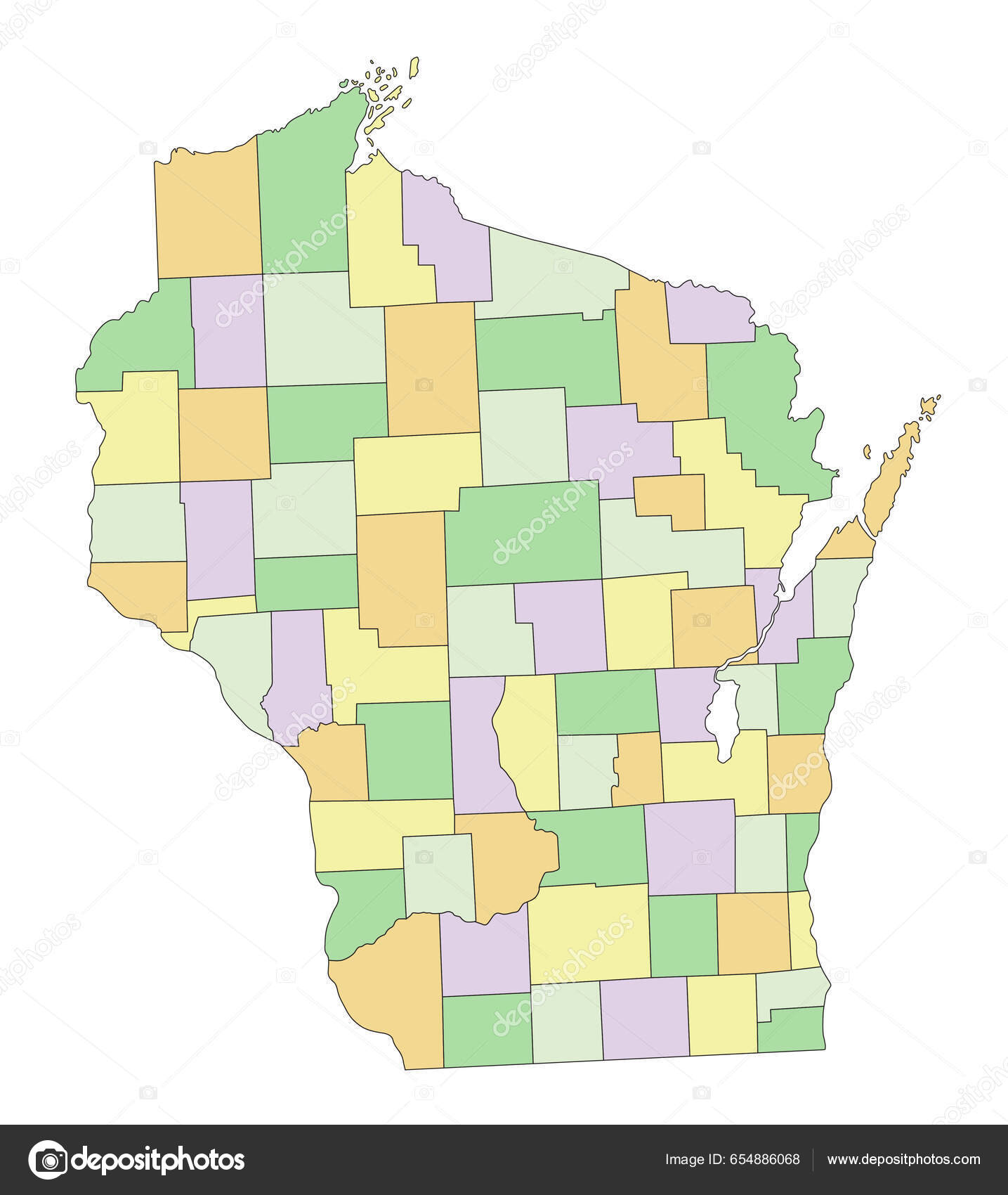 Wisconsin Mapa Político Editável Altamente Detalhado Vetor de ...
