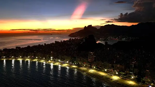 Dusk Skyline At Copacabana Beach In Rio De Janeiro Brazil. Sunset Dusk ...