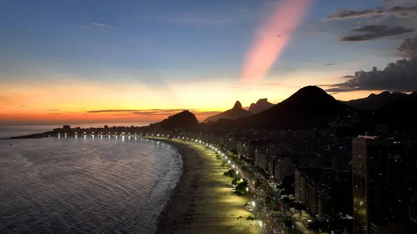 Sunset Sky At Copacabana Beach In Rio De Janeiro Brazil. Travel ...
