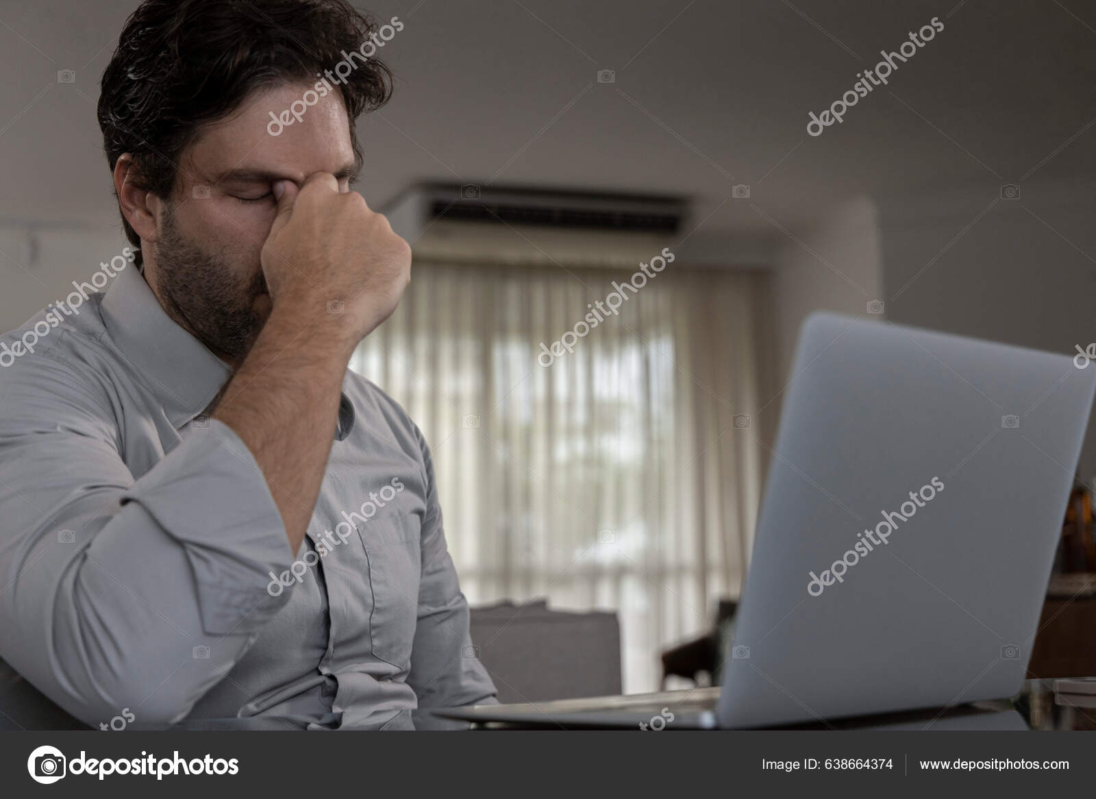 Brazilian Man Tired While Working Home Doing Home Office Day Stock ...