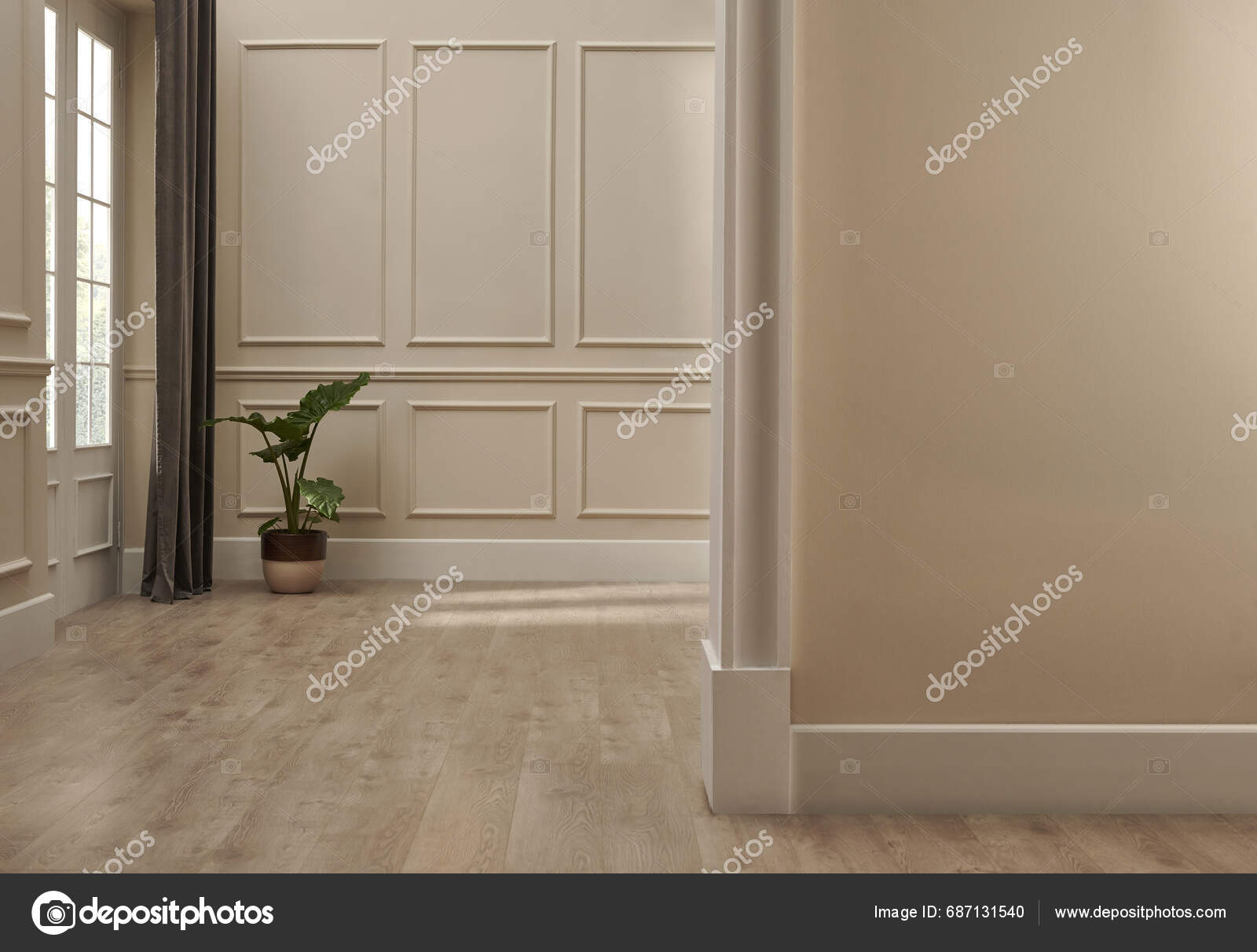 Classic Wall Interior Room Style Empty Close Concept Plant Carpet ...