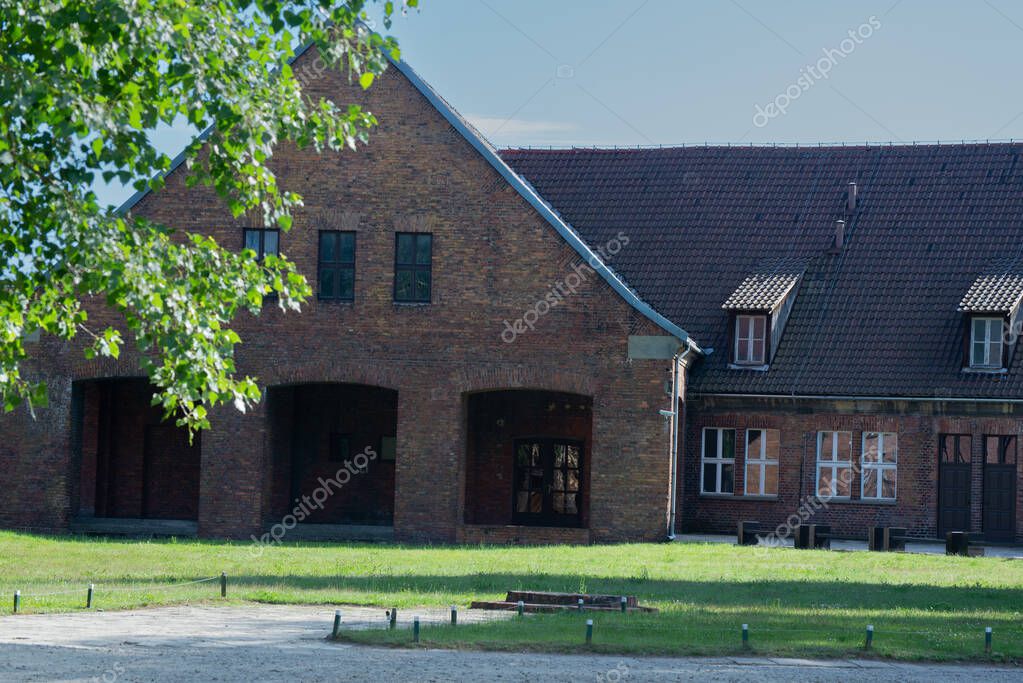 June 15 2022: Oswiecim, Poland. Brick Barracks in Auschwitz Birkenau ...