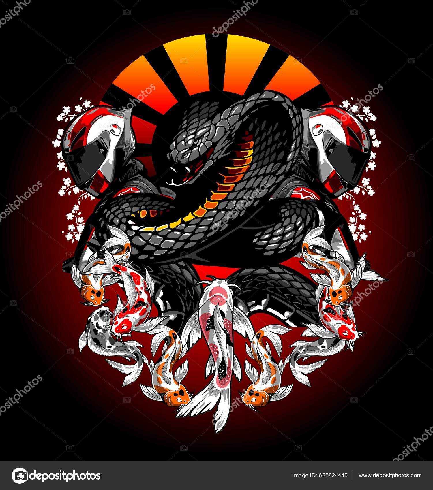 Black Cobra Snake Koi Fish Biker Background Stock Vector Image by ...
