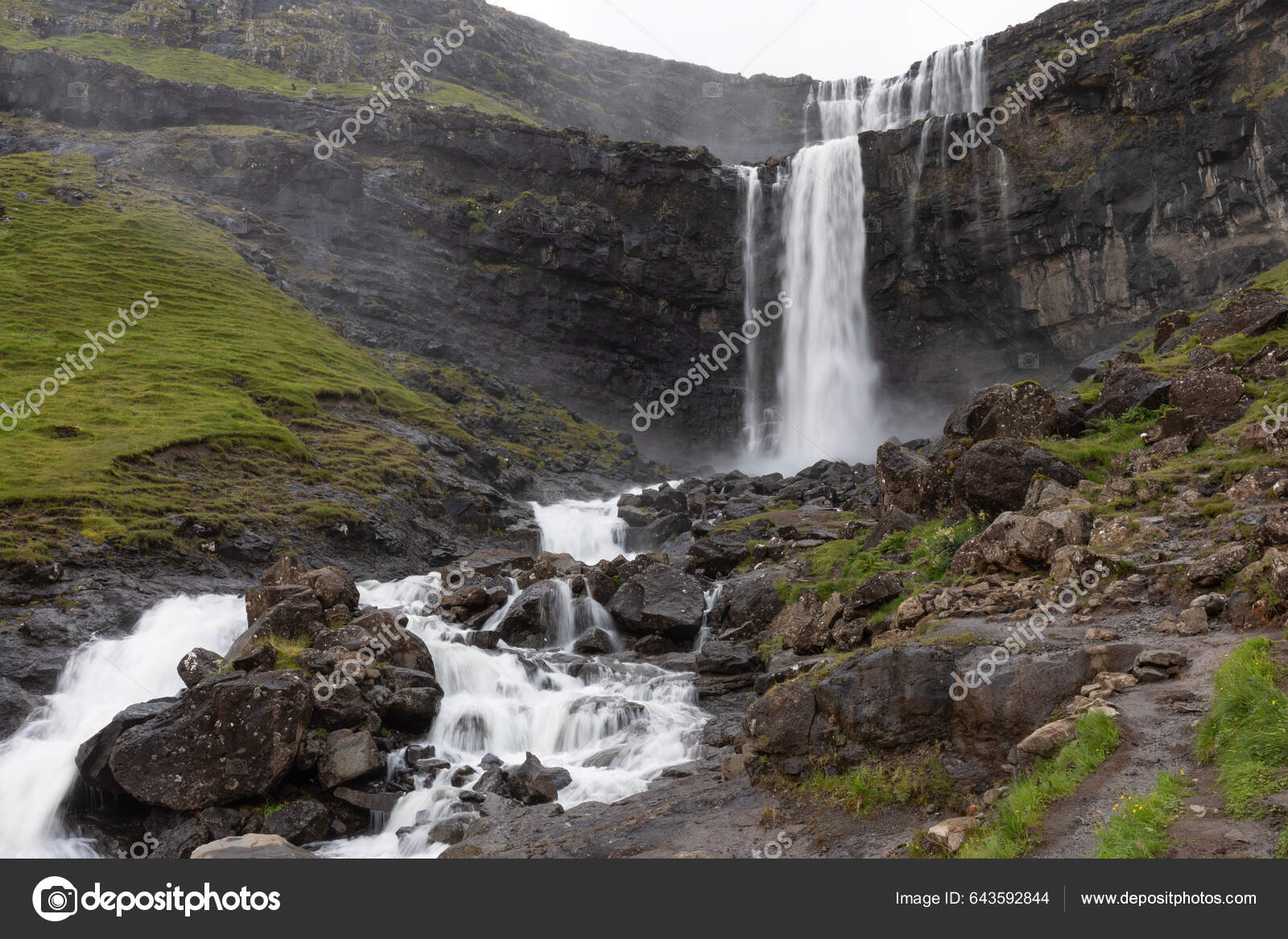 Fossa Waterfall Island Bordoy Highest Waterfall Faroe Islands Situated ...